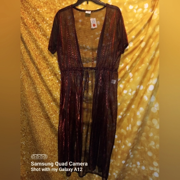 Impulse | Tops | Gorgeous Sheer Deep Burgundyred Metallic Duster | Poshmark